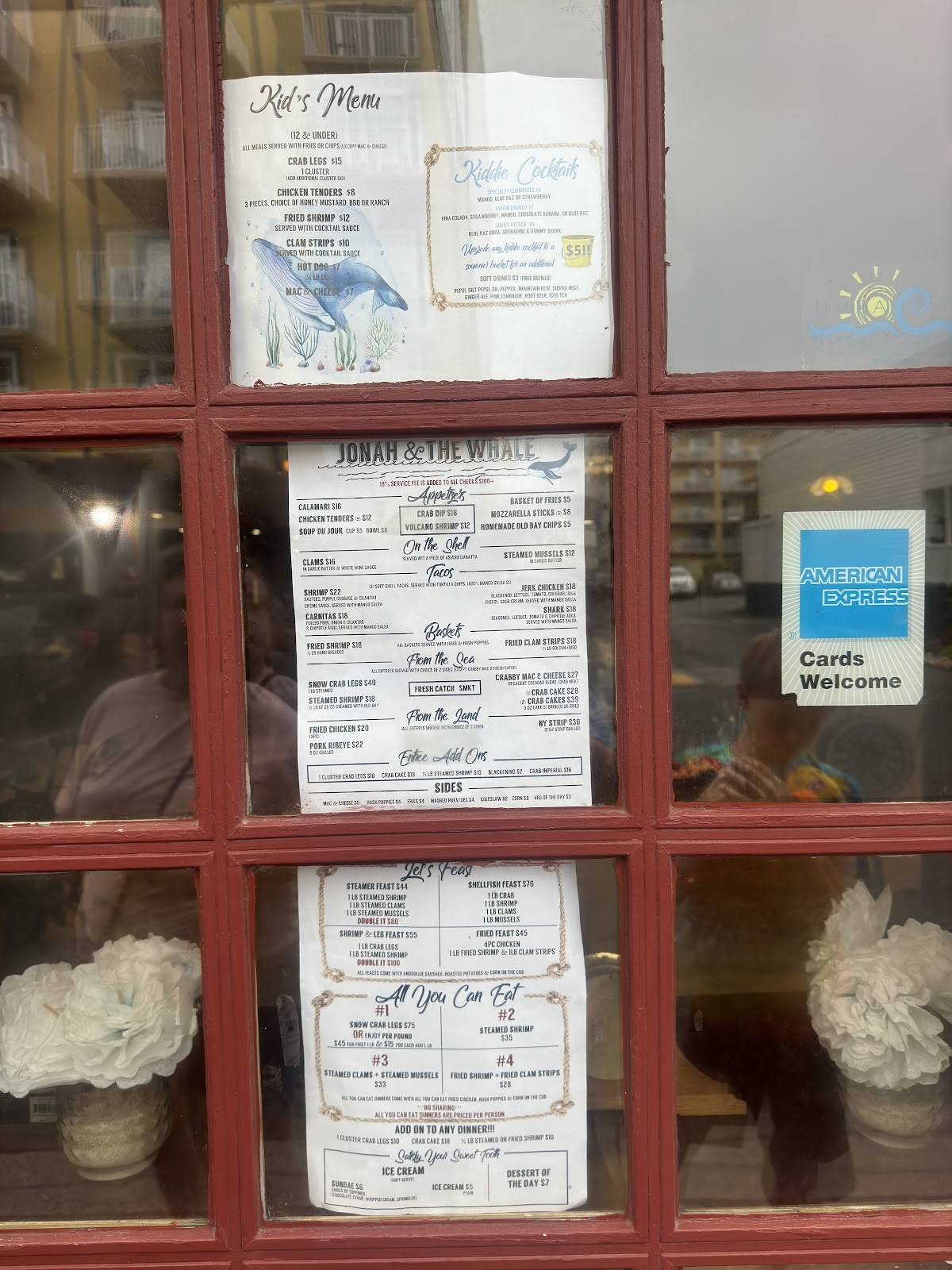Menu at Jonah and the Whale restaurant, Ocean City, Baltimore Ave