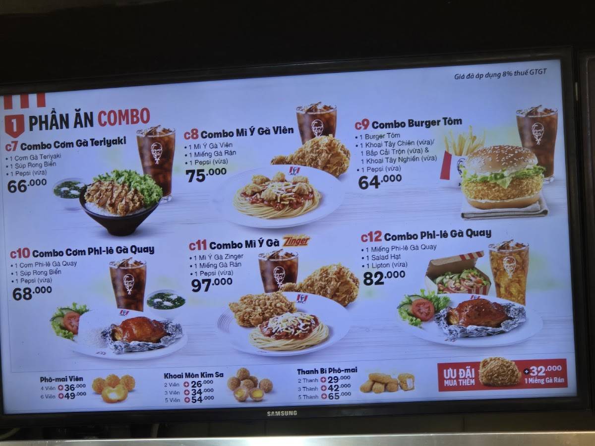 Menu at KFC Big C Hải Phòng restaurant, Hai Phong, Sân Bay