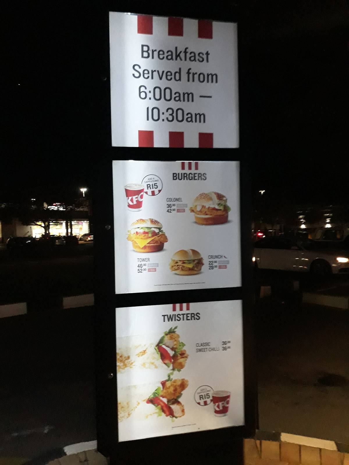Menu at KFC Vaal Mall restaurant, Vanderbijlpark, Vaal Mall Shopping Centre