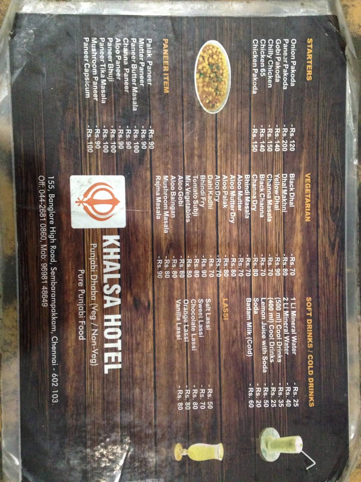 Menu at KHALSA DHABA ( PURE PUNJABI FOOD), Chembarambakkam, 23Q3+96W