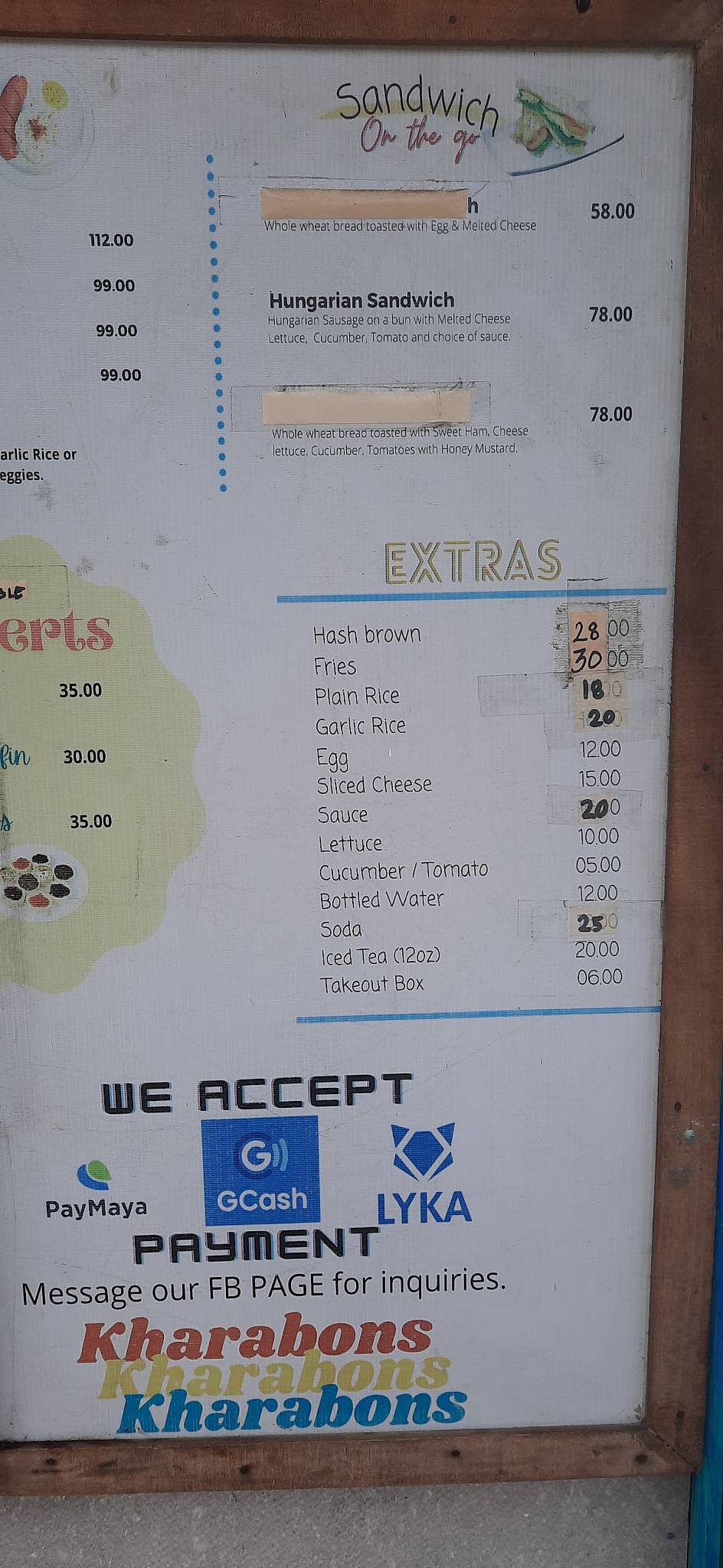 Menu at KHARABONS Resto-Kalye restaurant, Muntinlupa