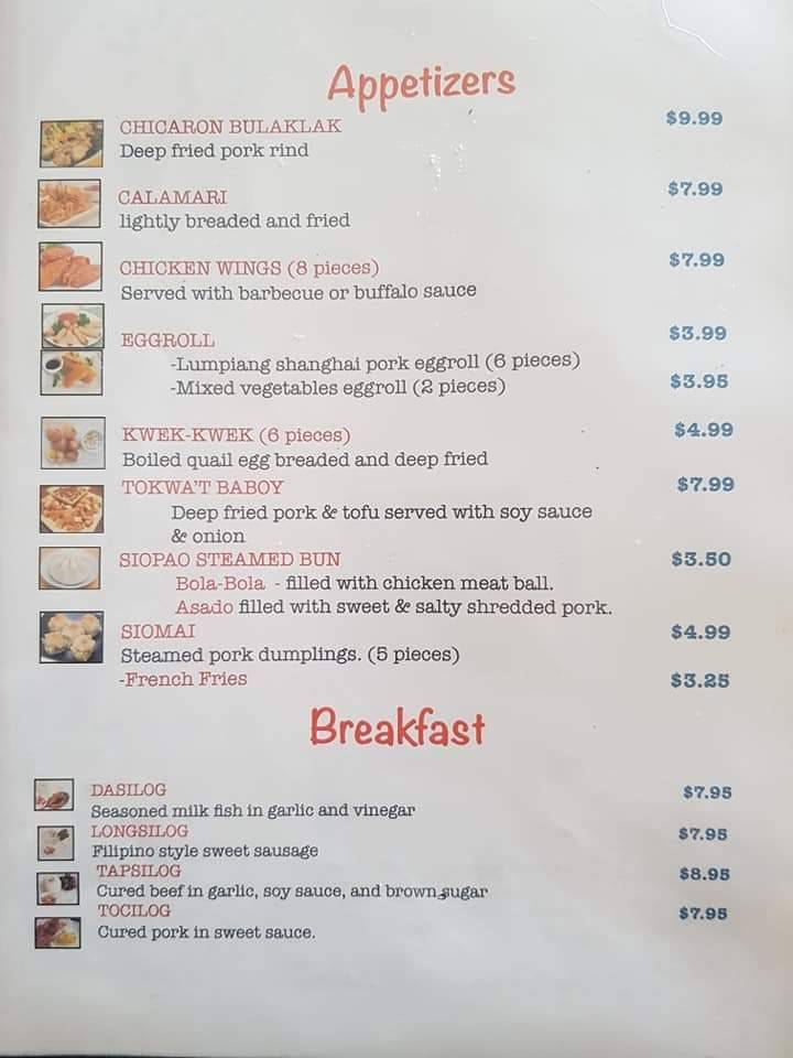 Menu at Kabayan Grill Filipino Restaurant, Kissimmee