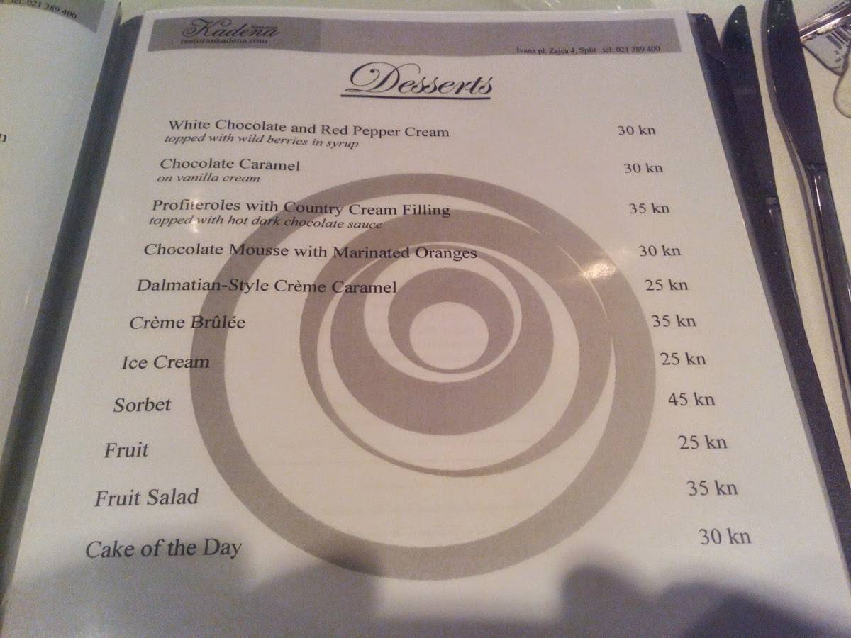 Menu at Restaurant Kadena, Split Menu at Restaurant Kadena, Split