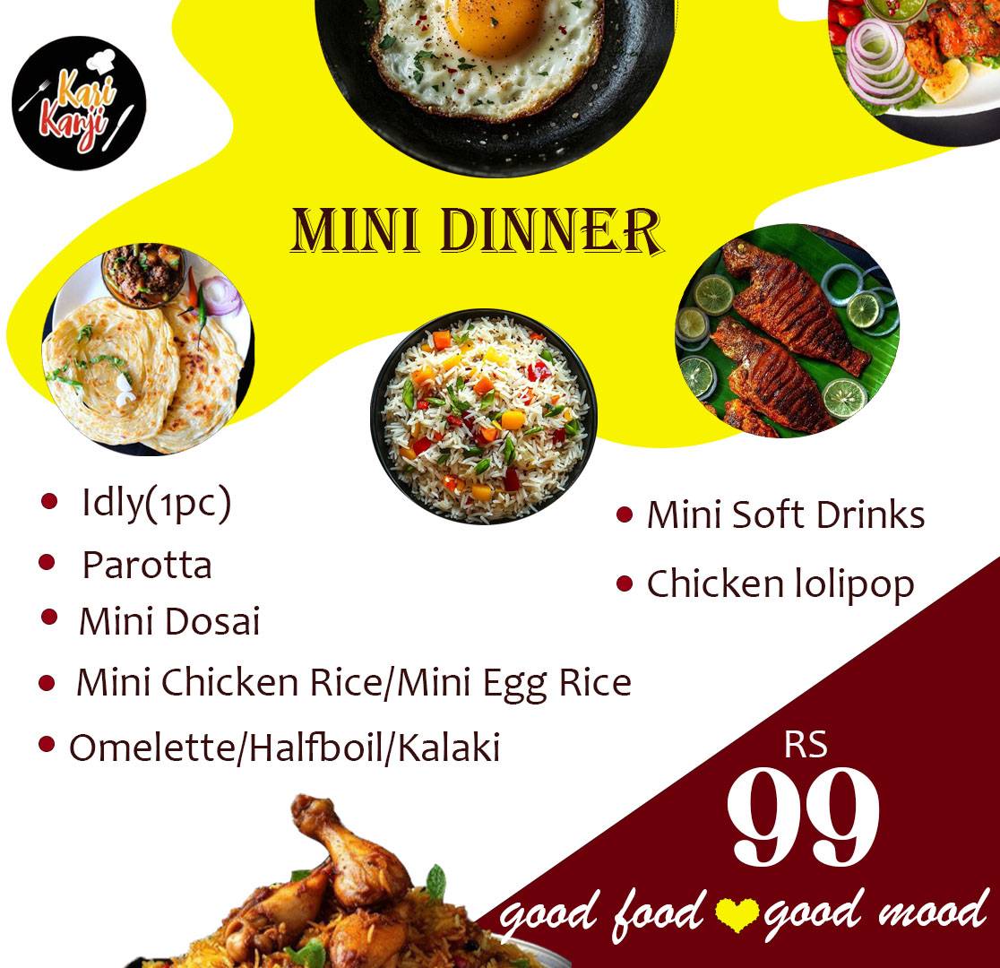 Menu at Kari Kanji, Madurai, 2