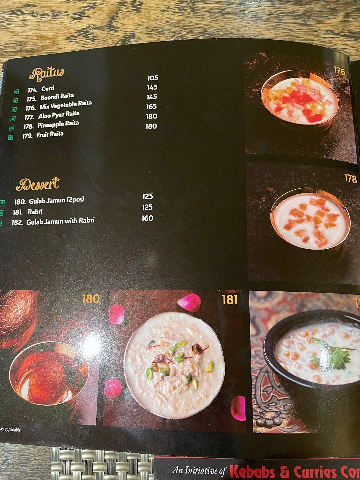 Menu at Kebabs Kaaba, Jaipur
