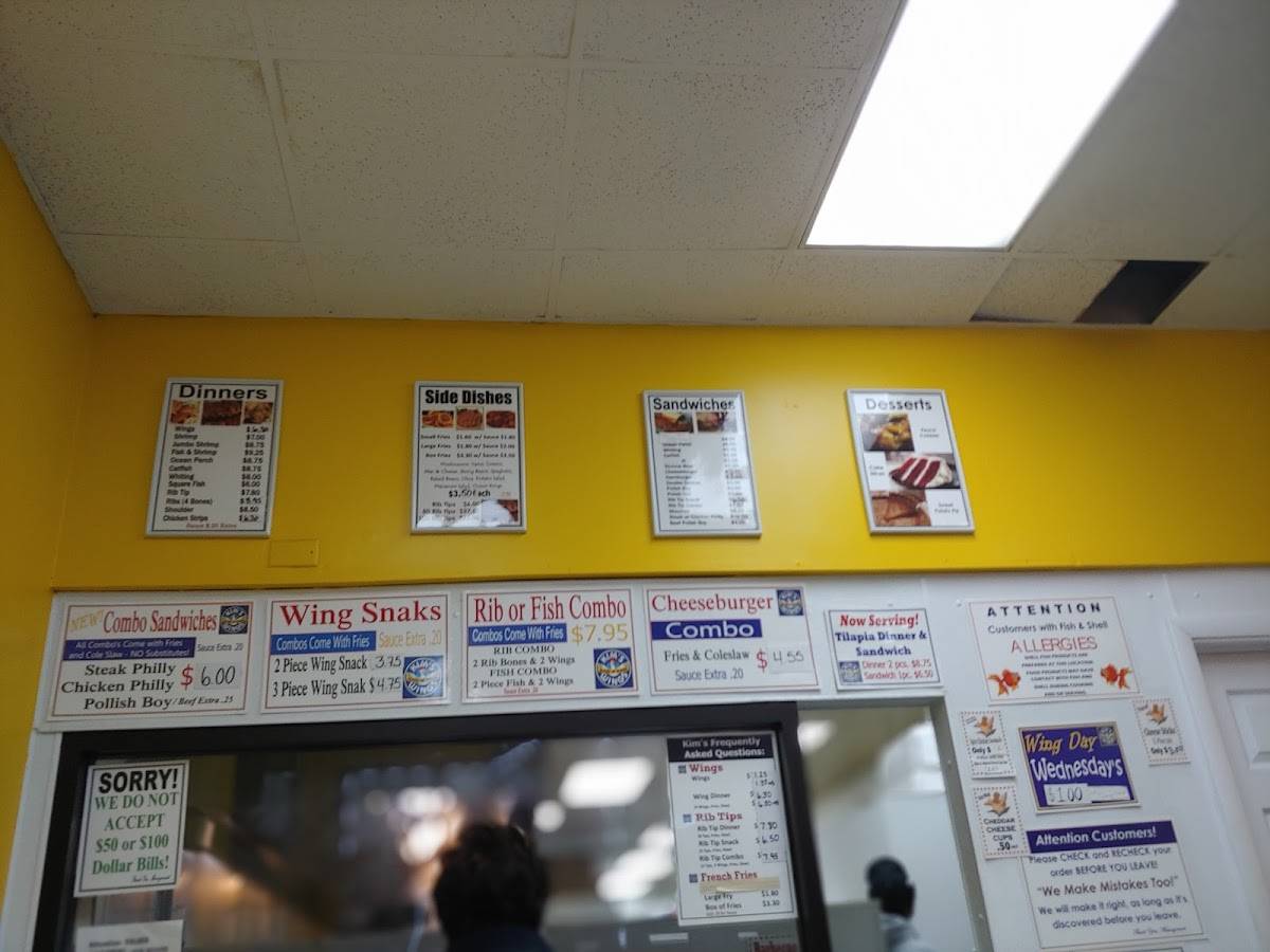 Menu at Kim's Wings restaurant, Cleveland, St Clair Ave.