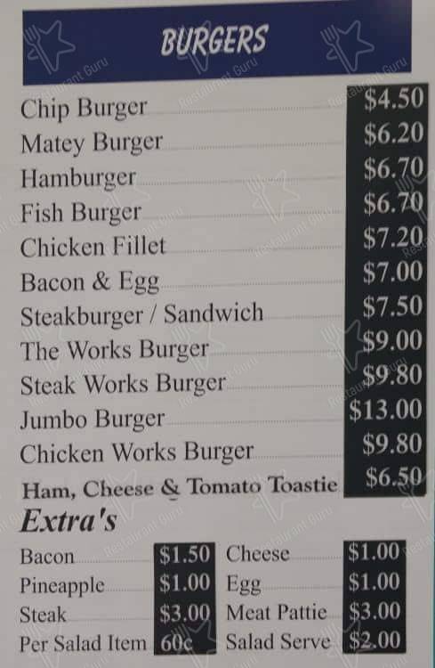 Menu at Kings Fishery restaurant, Caboolture