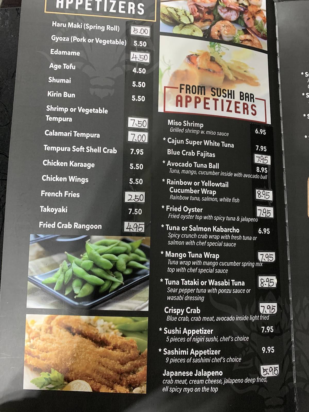 Menu at Kirin restaurant, Davison