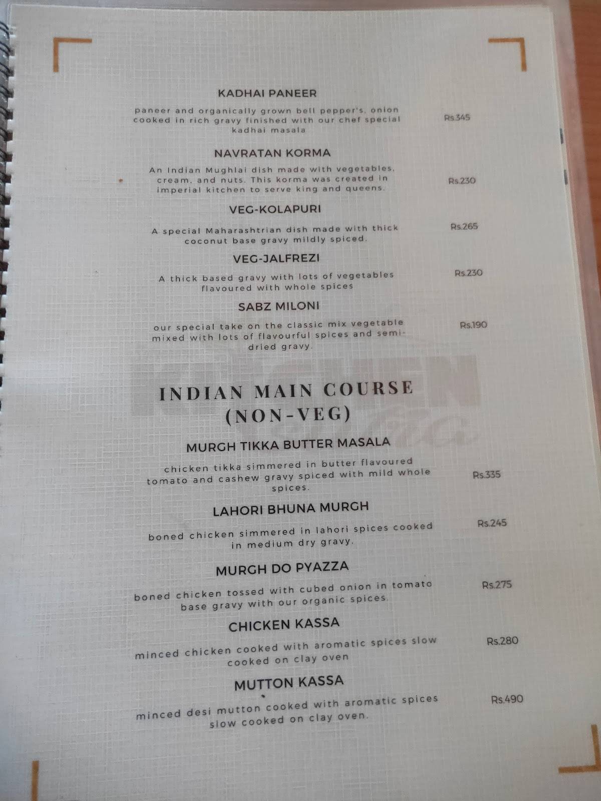 Menu at Kitchen Sutra, Chandannagar