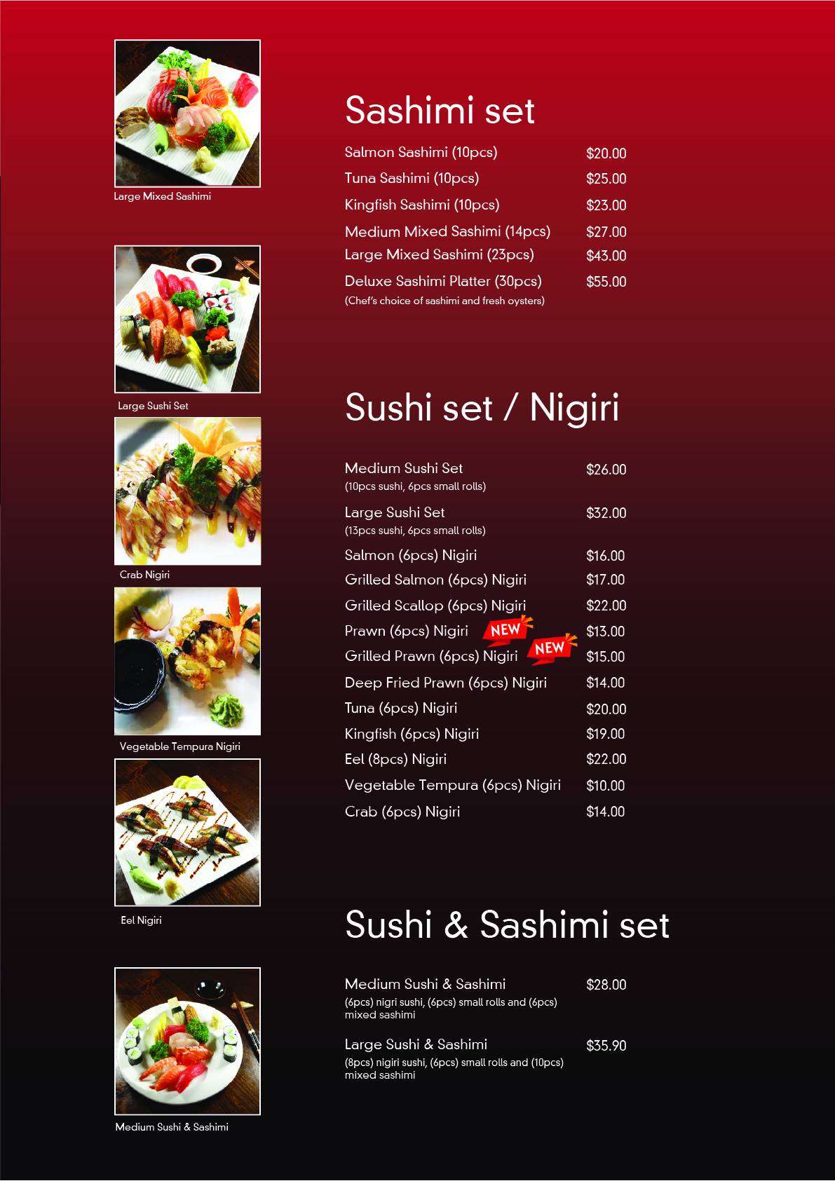 Menu at Kokoro Japanese Restaurant, Concord