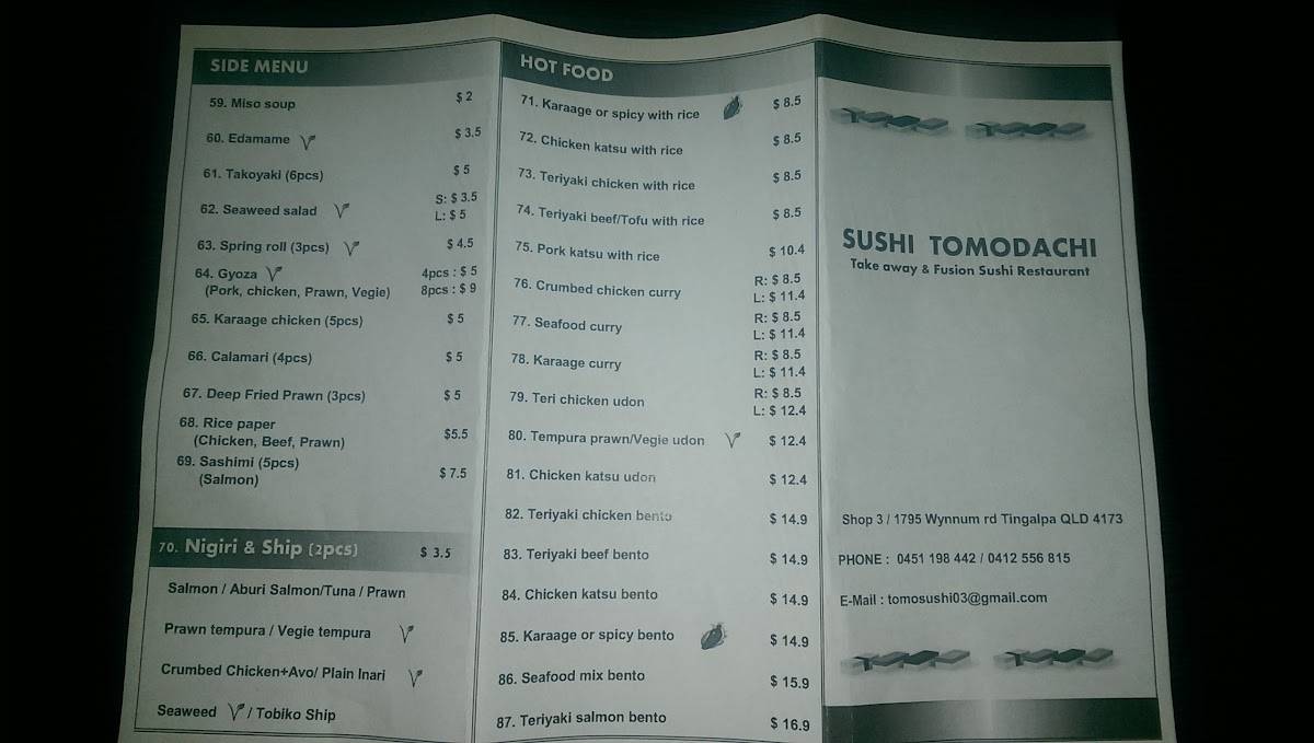 Menu at Komo Sushi restaurant, Tingalpa