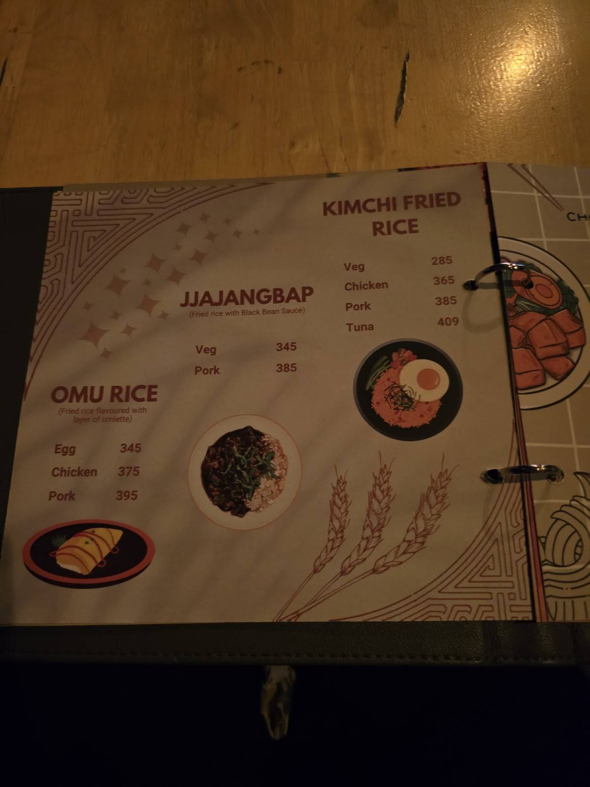 Menu at Kori's, Aizawl