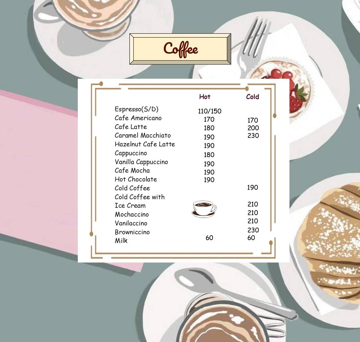 Menu at Kori's, Aizawl