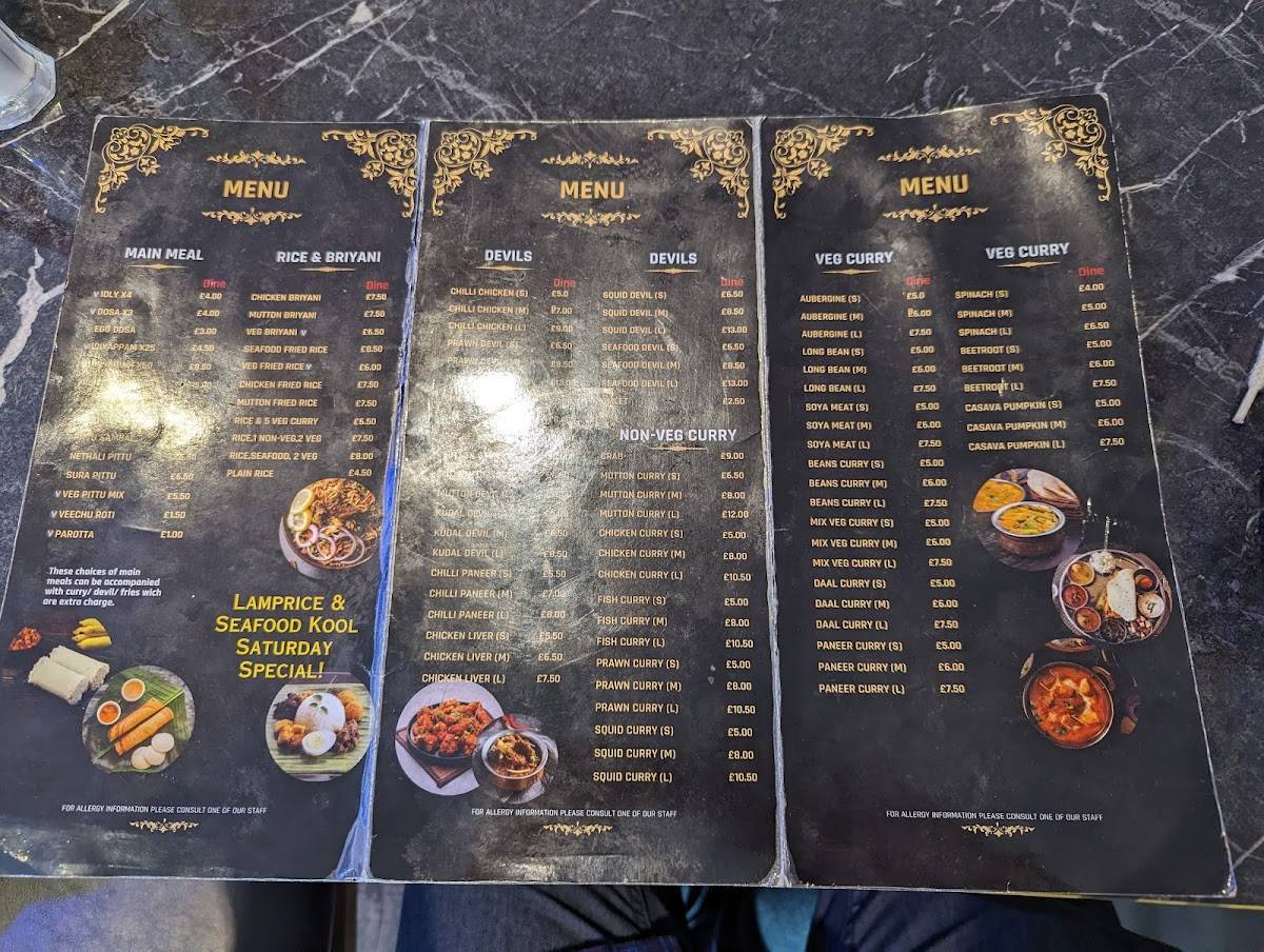 Menu at Kottu King restaurant, Watford