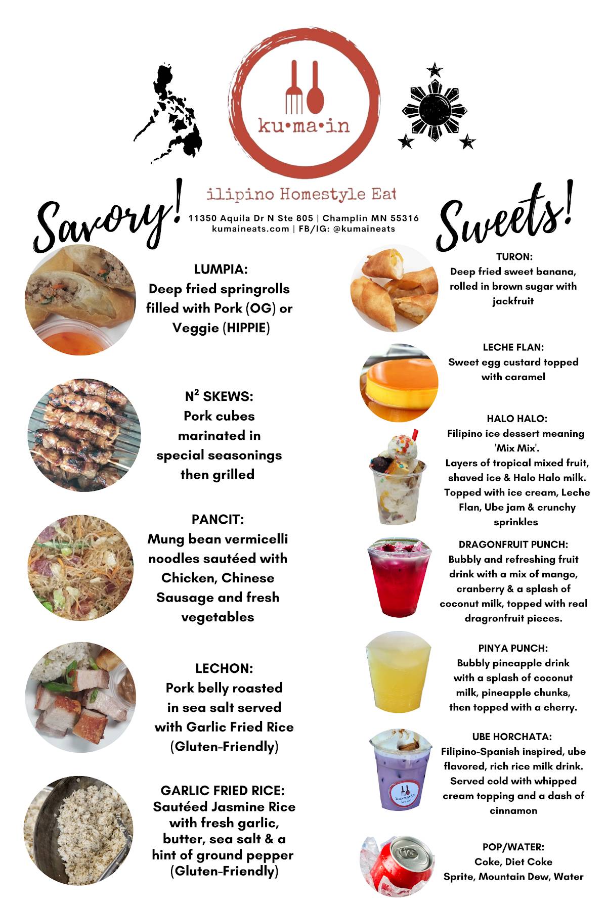 Menu at Ku•ma•in Filipino Food Truck & Catering restaurant, Champlin