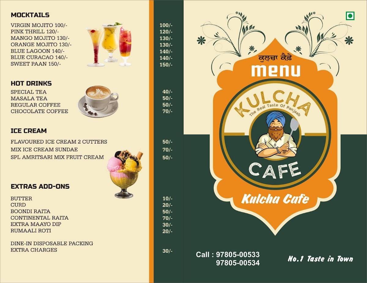 Menu at Kulcha Cafe - Indian Food Veg Food Best Place for Family Dine ...