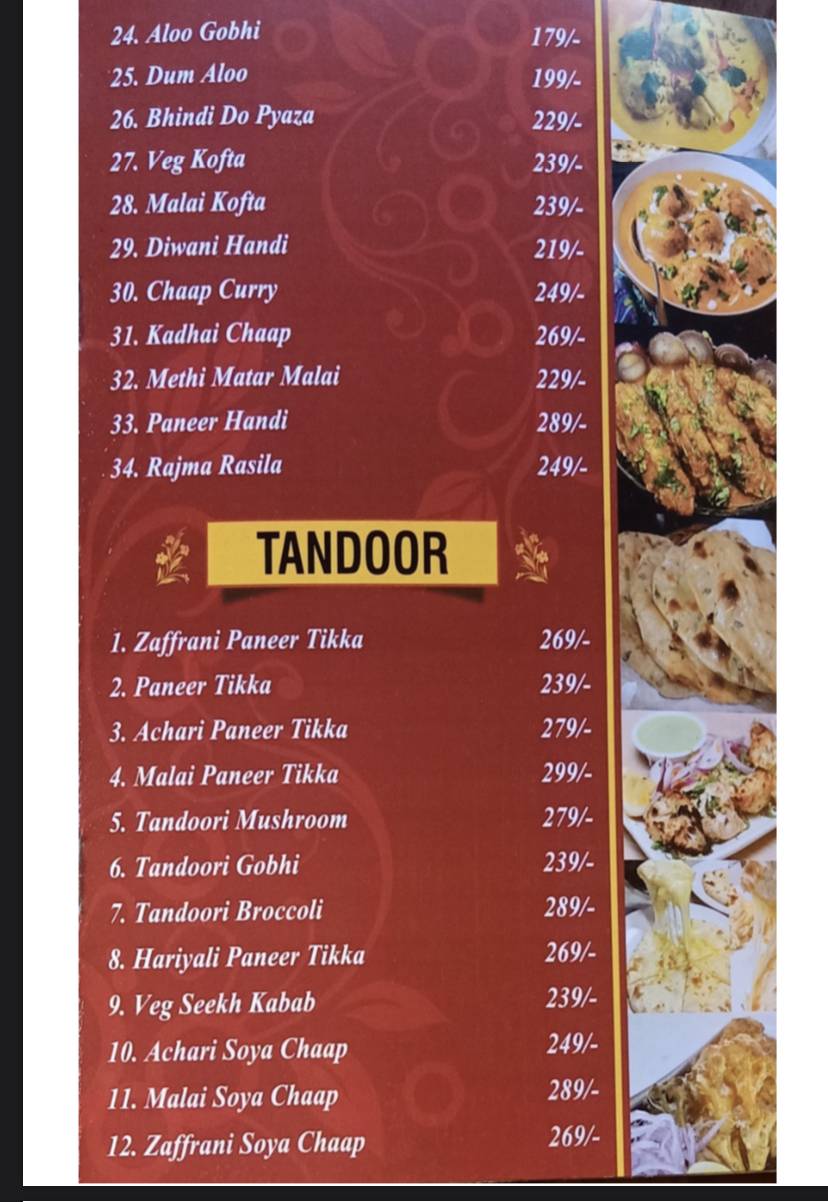 Menu at LION SAFARI, Meerut
