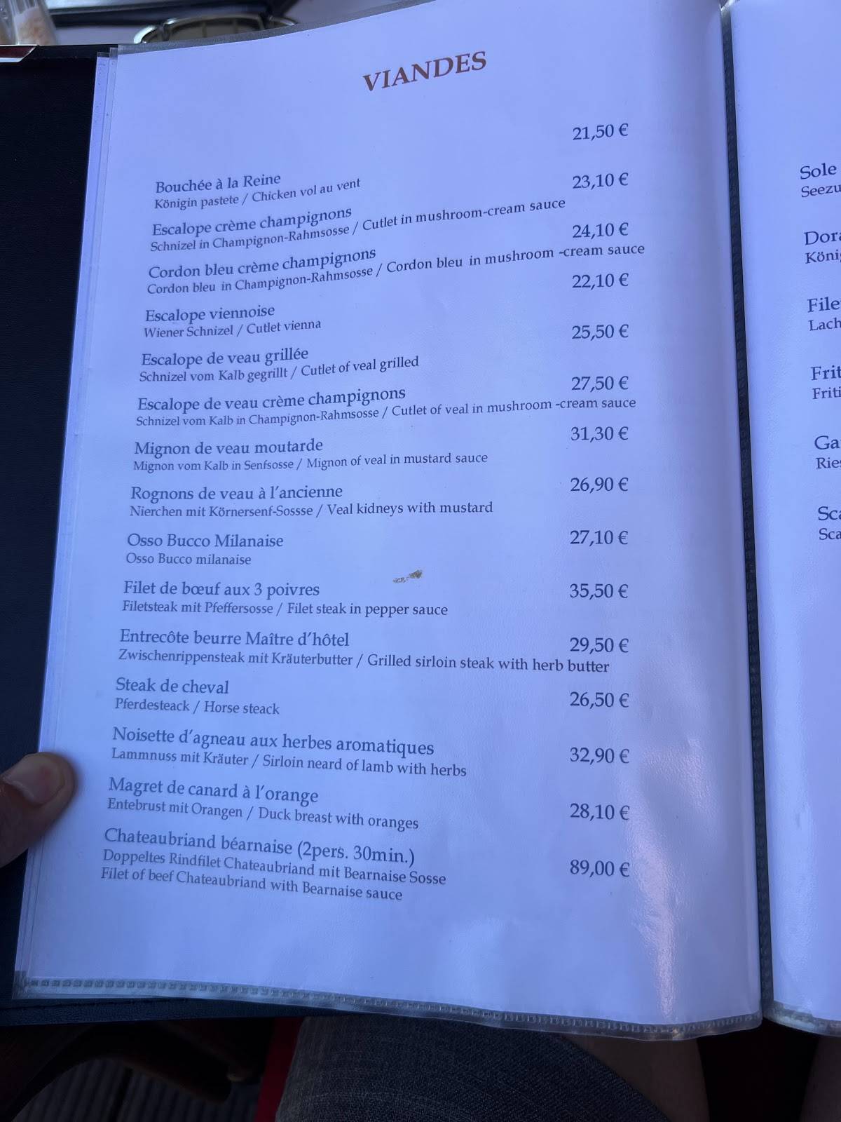 Speisekarte von Restaurant L'Inconnu, Schengen