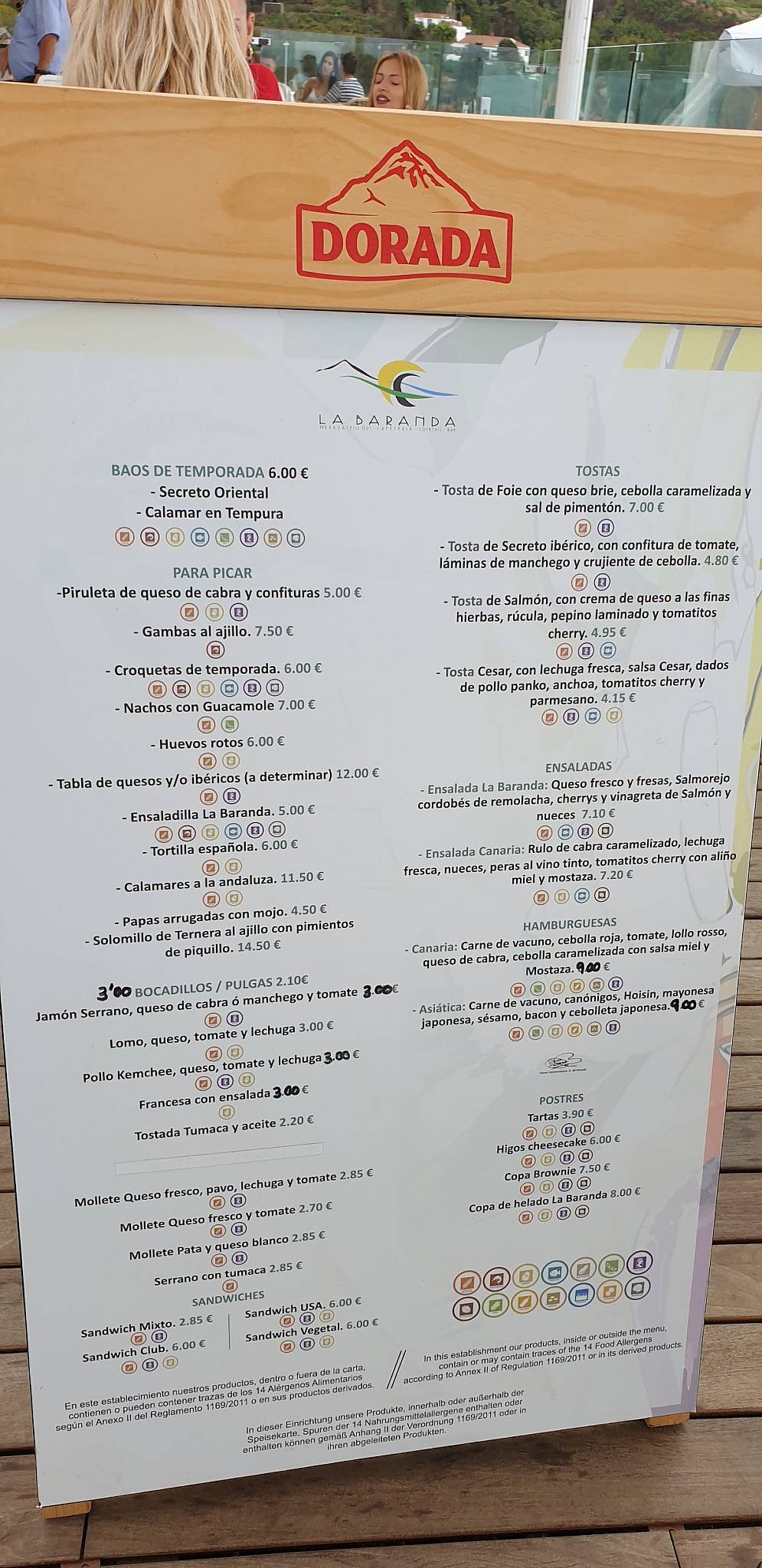 Carta de La Baranda Chill-Out, El Sauzal