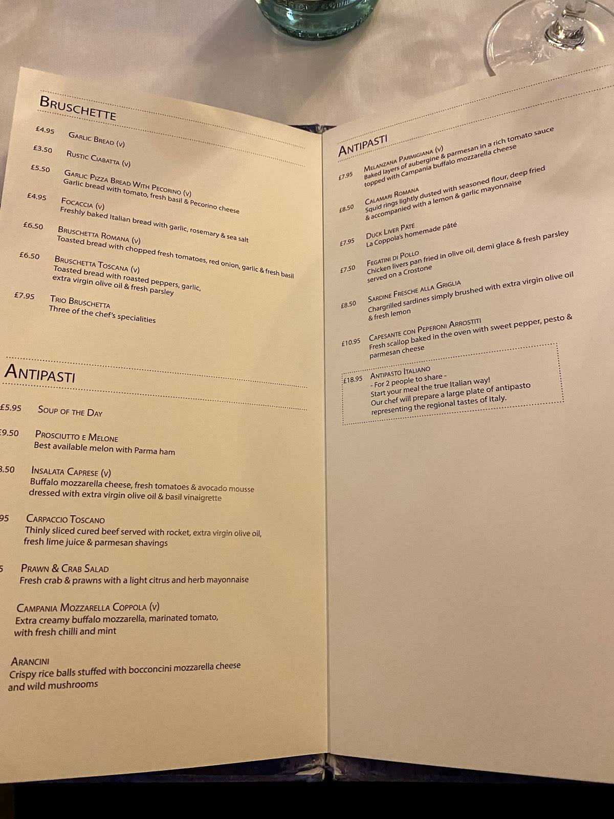 Menu at La Coppola Ristorante & Oyster Bar, Royal Leamington Spa