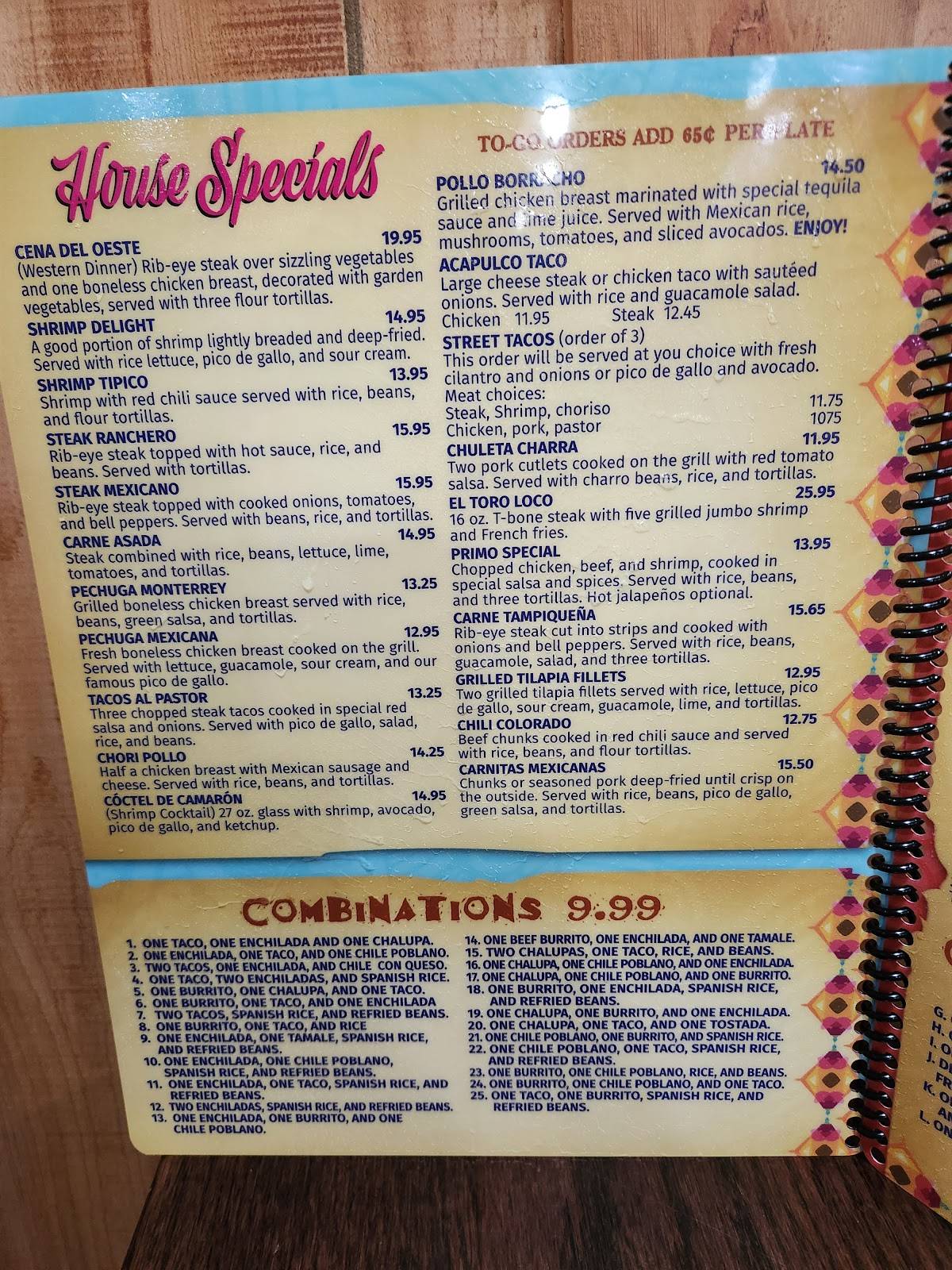 Menu at La Pinata restaurant, Meridian