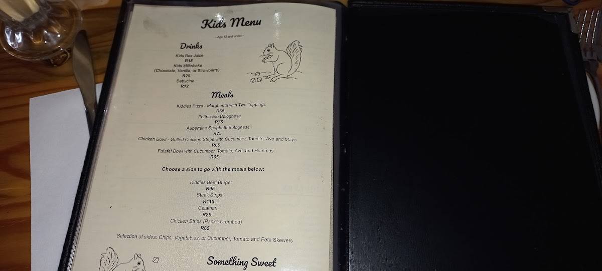 Menu at La Pineta restaurant, Stellenbosch, R44