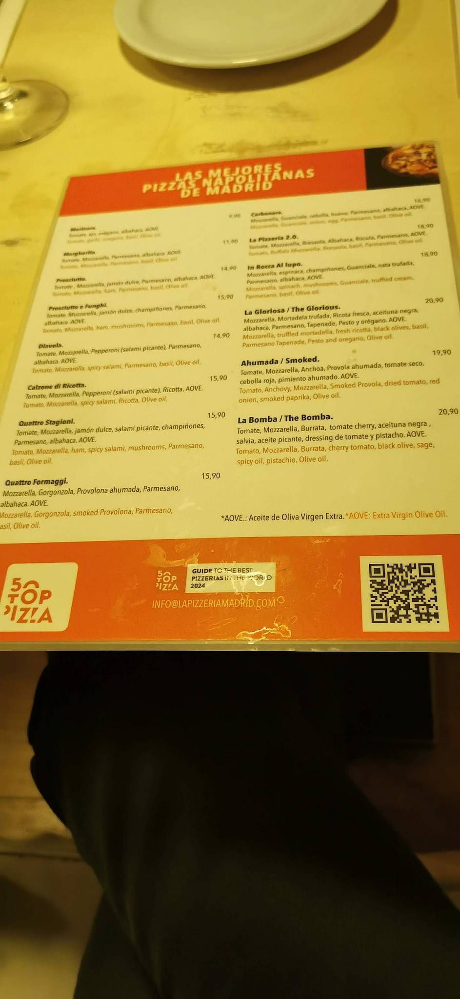 Menu at La Pizzería Madrid, Madrid, C. del Barquillo