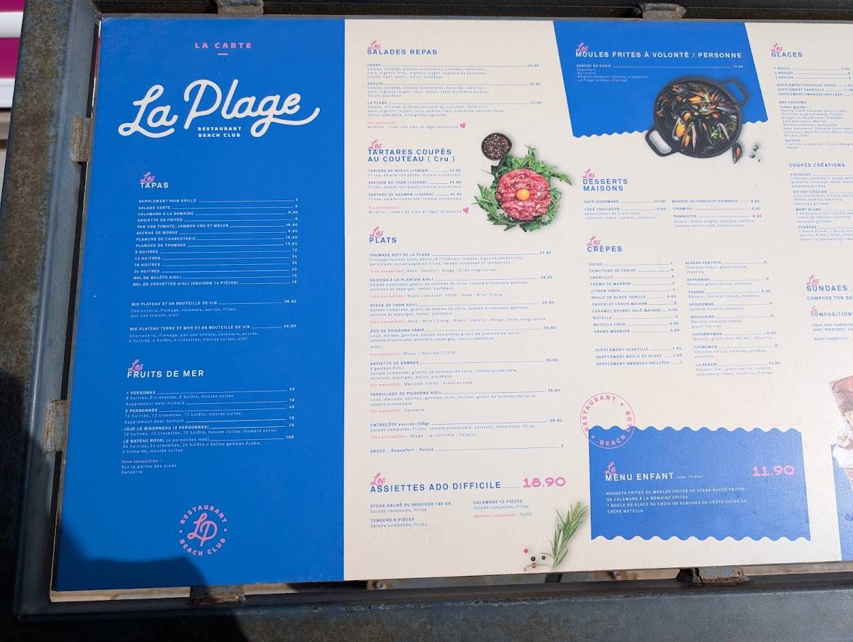 Carta de Restaurant La Plage, Port-la-Nouvelle