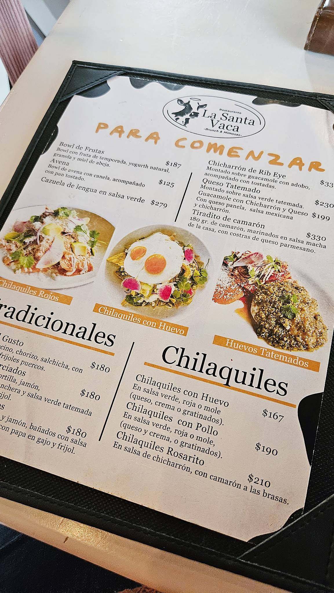 Carta del restaurante La Santa Vaca Rosarito, Rosarito