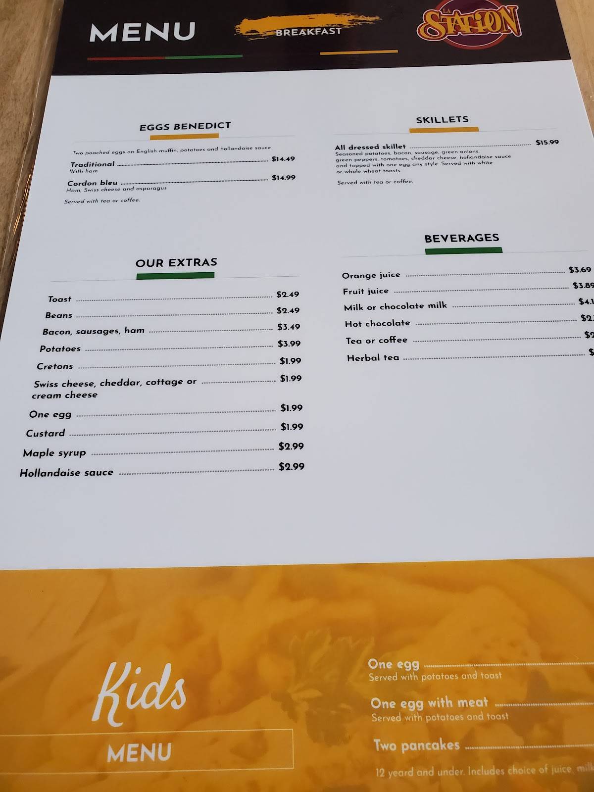 Menu au Restaurant La Station, Gatineau