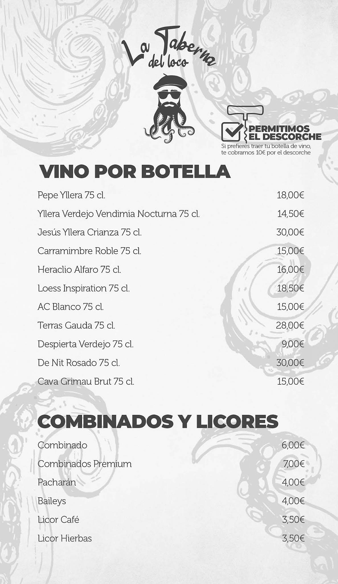 Carta del restaurante La Taberna del Loco, Algeciras