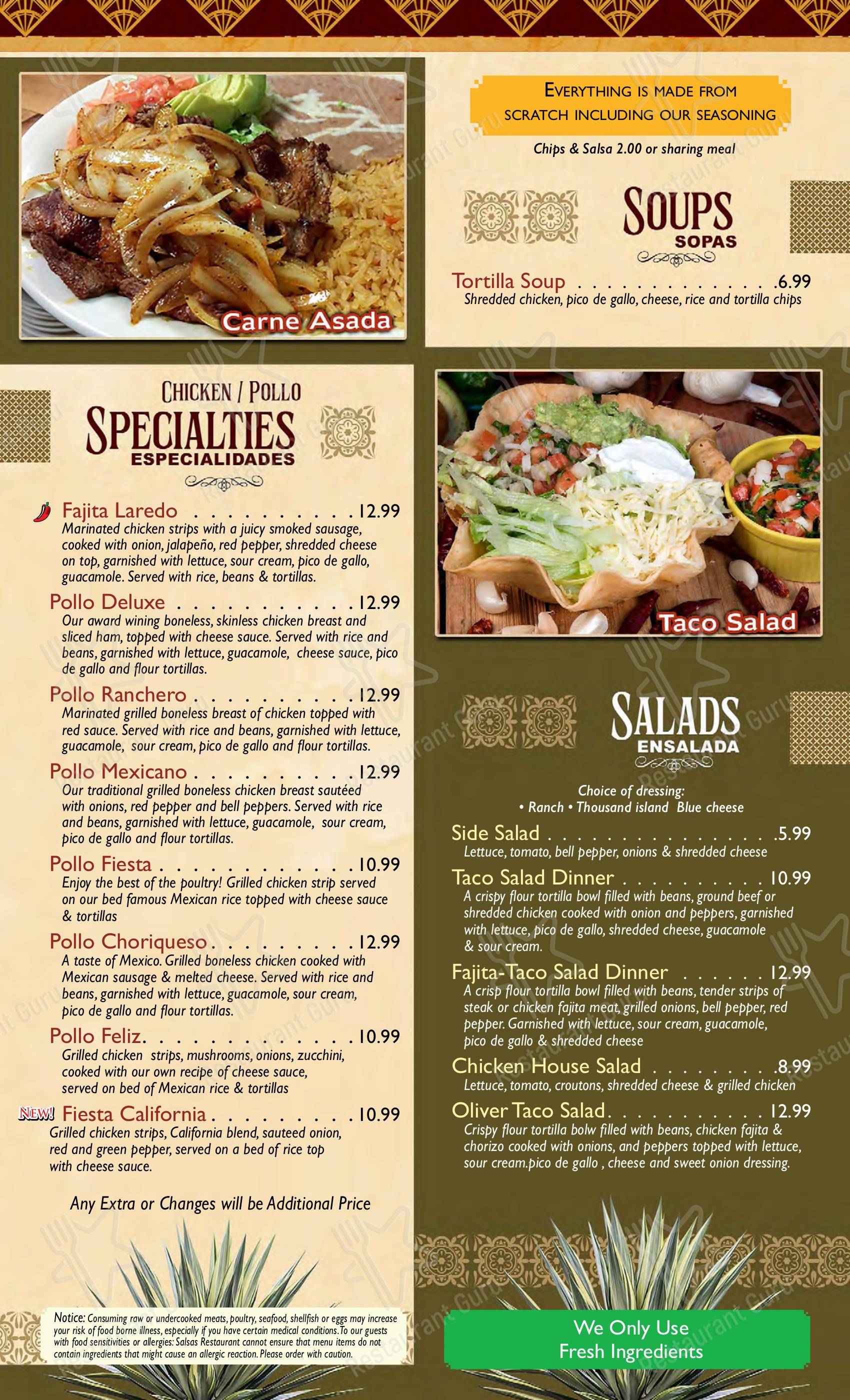 Menu at Las Fuentes Mexican Restaurant, Pryor