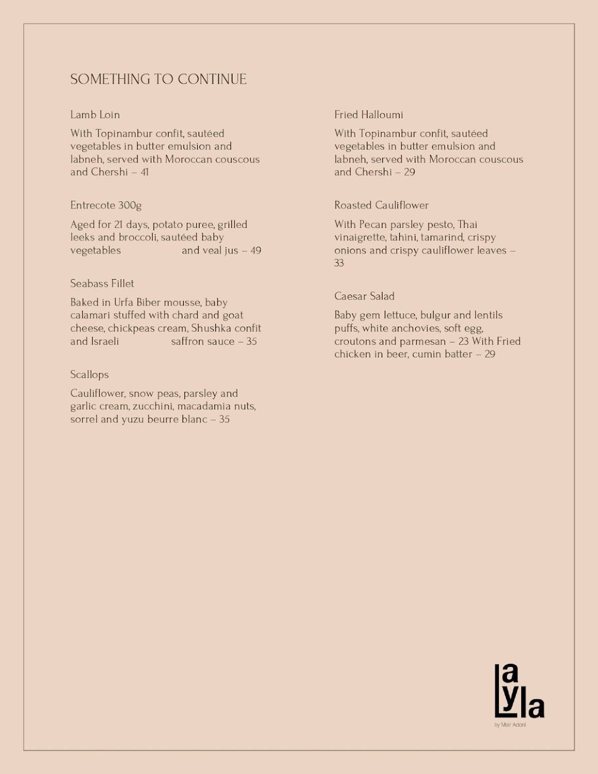 Menu at Layla Bar & Restaurant by Meir Adoni, Berlin