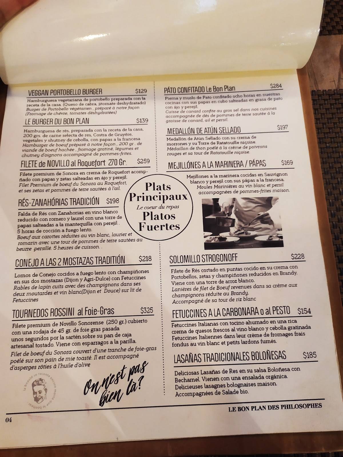 Carta del restaurante Le Bon Plan, Guadalajara