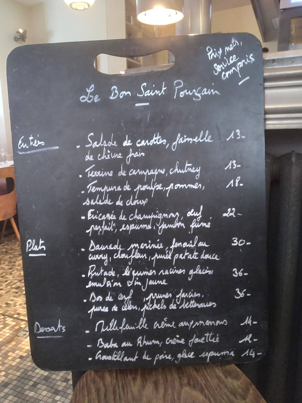 Menu au Le Bon Saint Pourçain restaurant, Paris