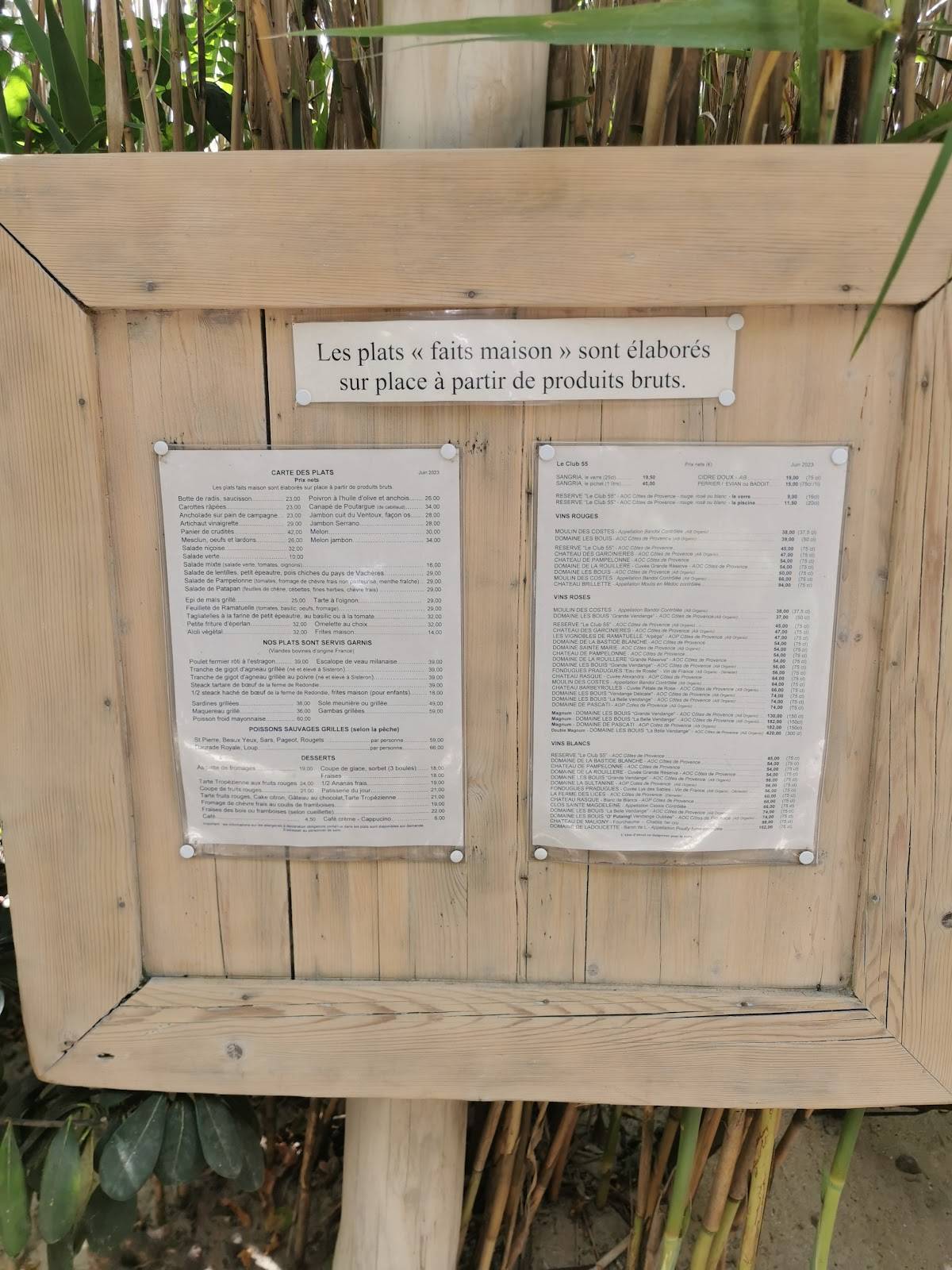 Menu at Le Club 55, Ramatuelle
