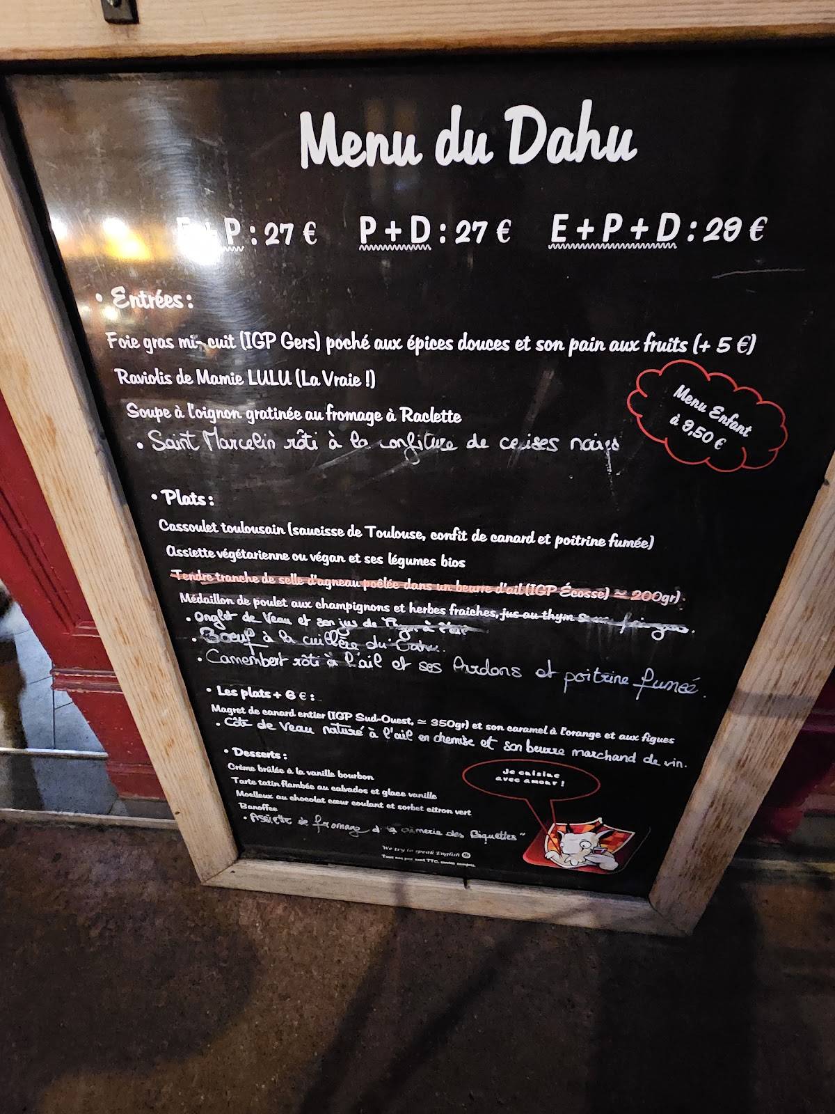 Menu au Le Dahu restaurant, Toulouse, 10 Rue des Blanchers