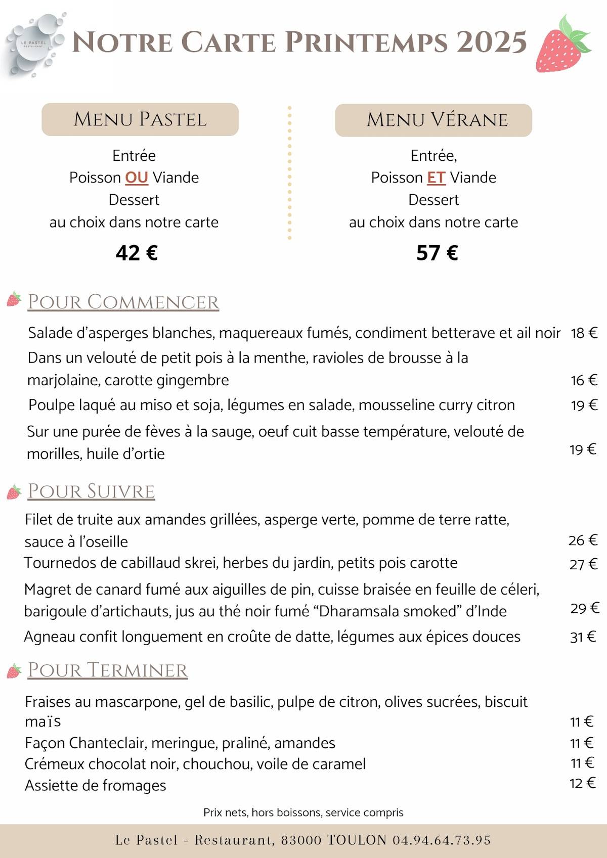 Menu at Le Pastel - Restaurant Toulon, Toulon