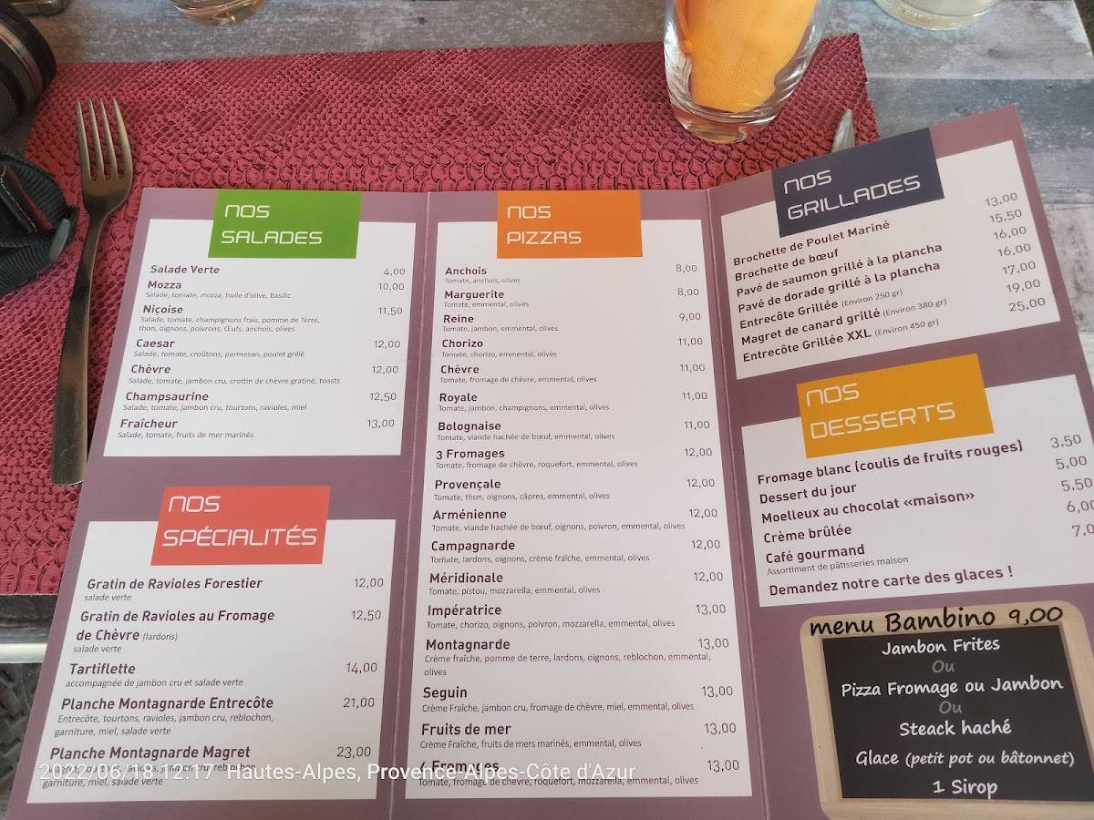 Menu au Le Privilège restaurant, Gap, 2 Rue de la Manutention