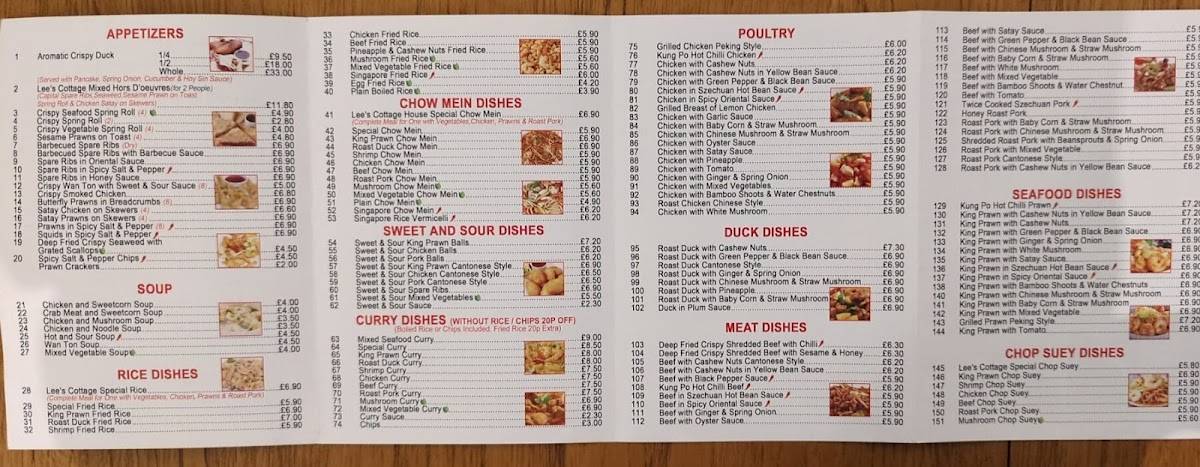 Menu at Lee's Cottage restaurant, Eye
