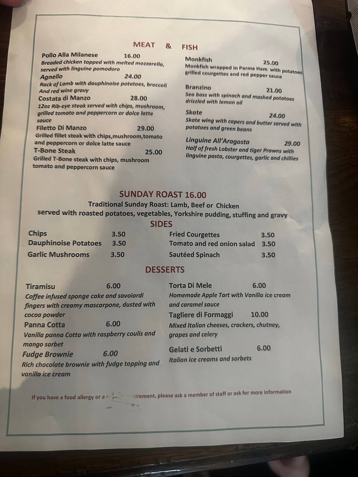 Menu at Linguine Restaurant Hainault, Chigwell