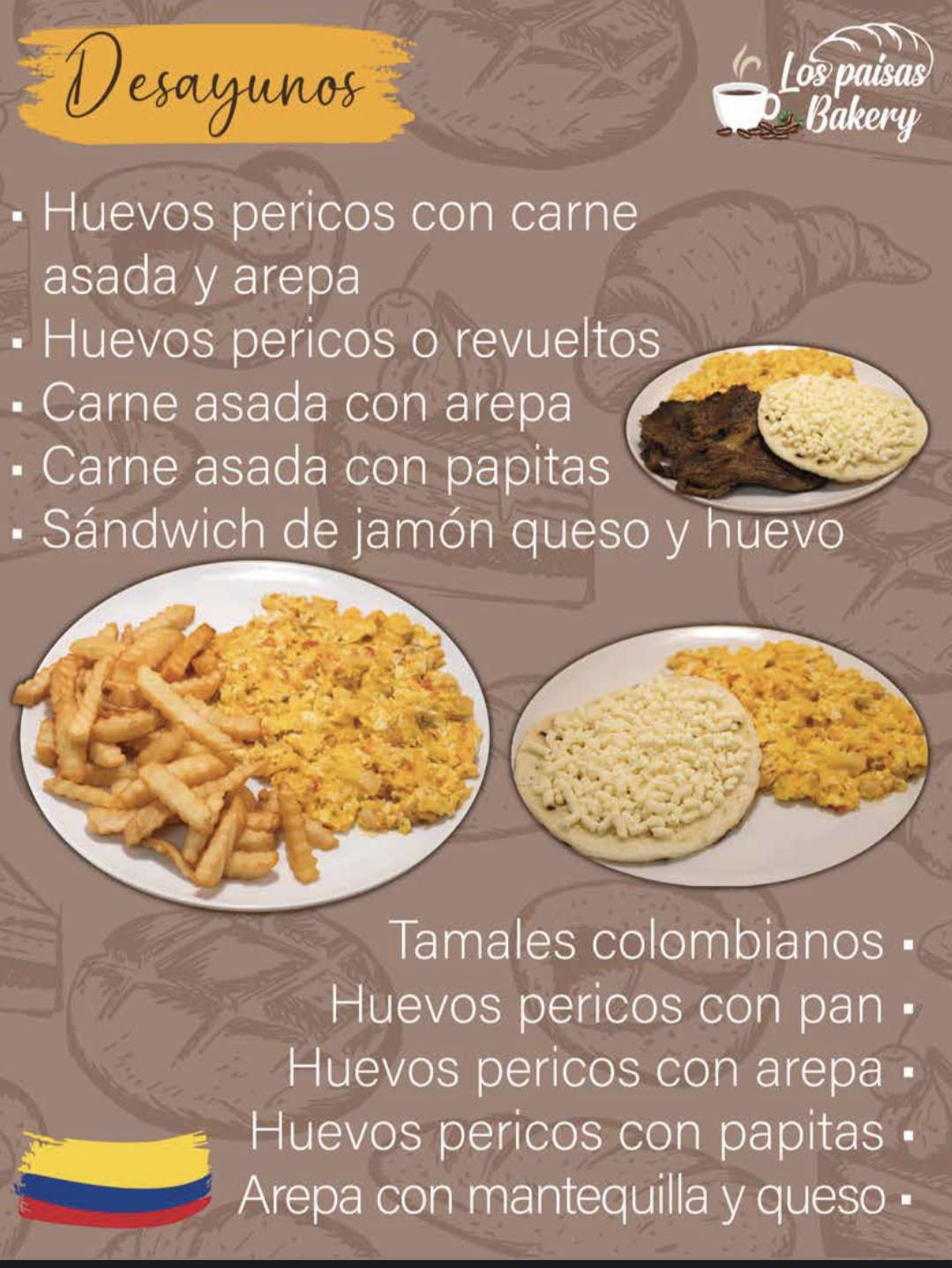 Menu at Los Paisas Bakery, Passaic