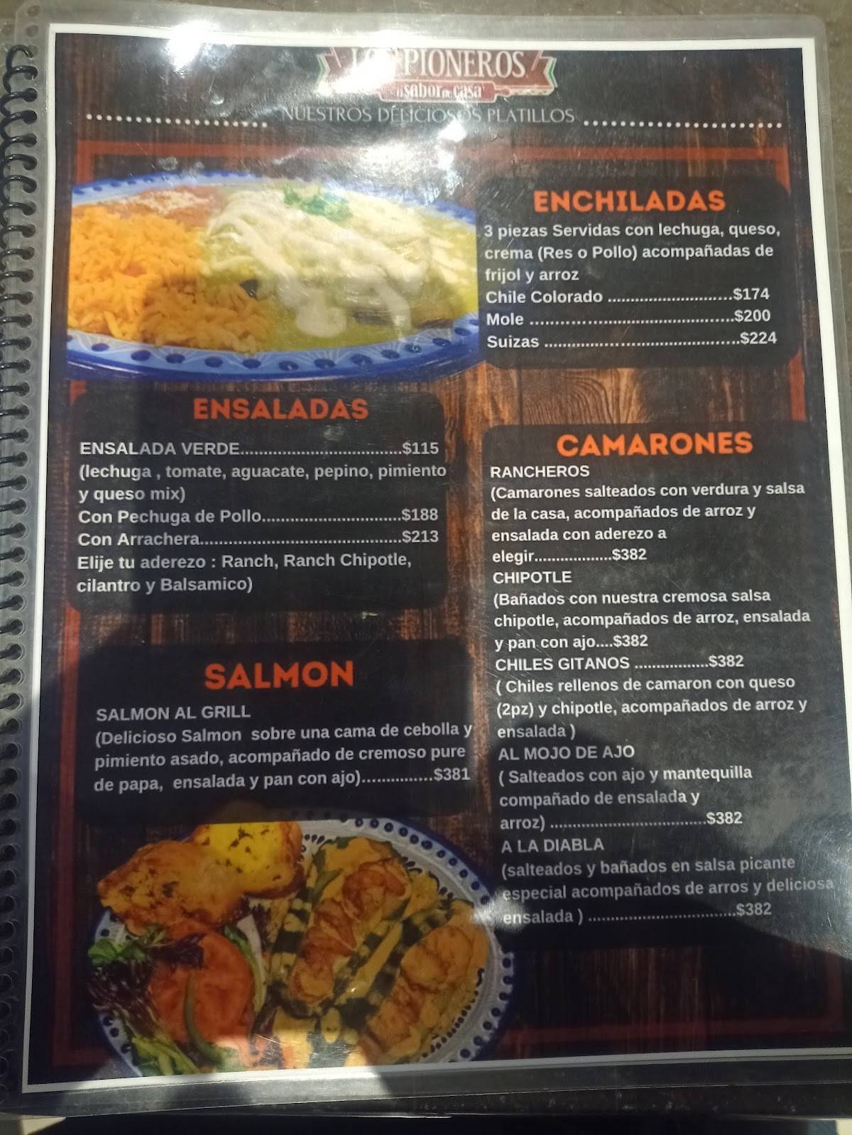 Menu at Los Pioneros Benito Juárez restaurant, Mexicali