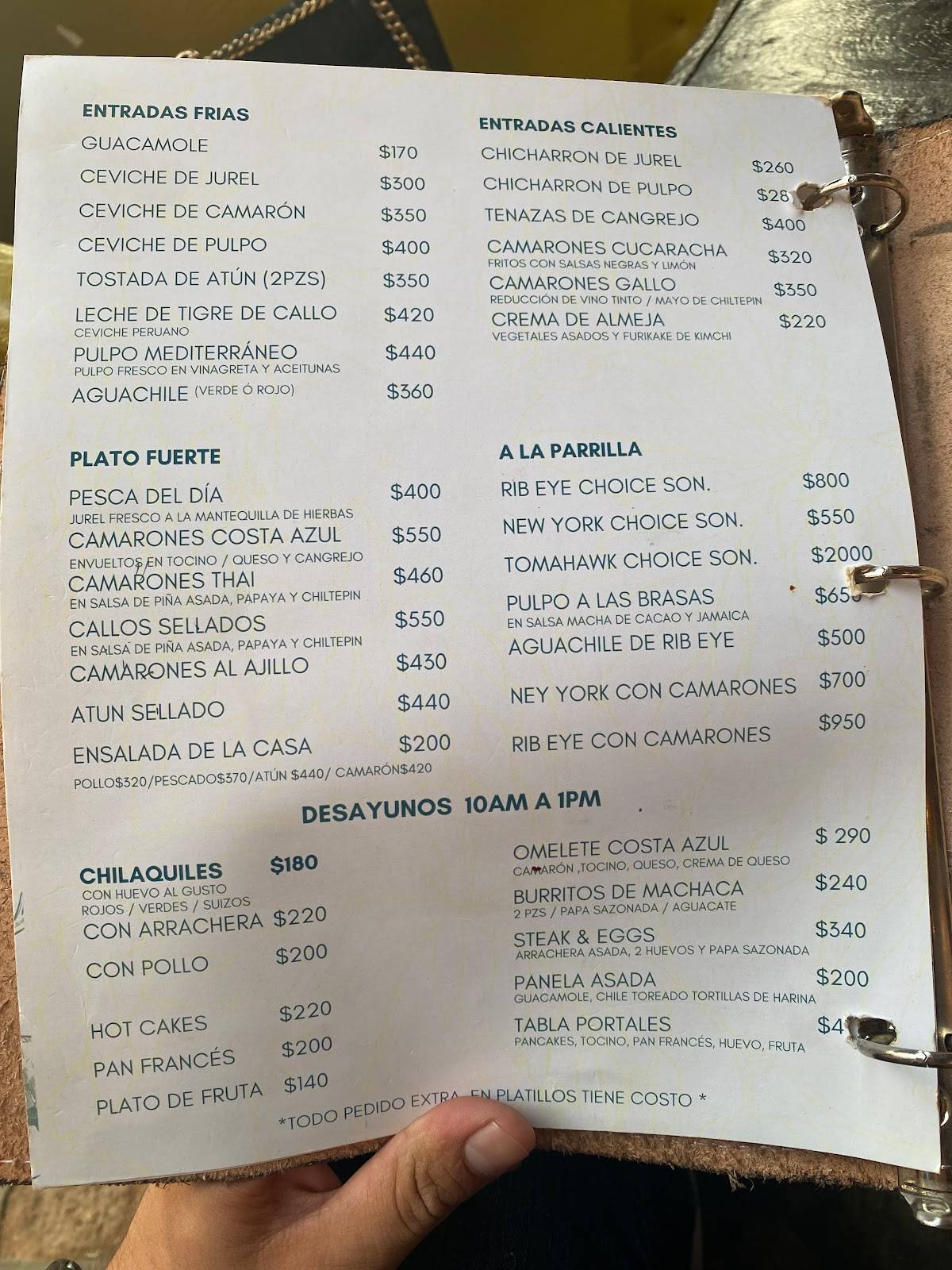 Carta del restaurante Los Portales del García, Mexico