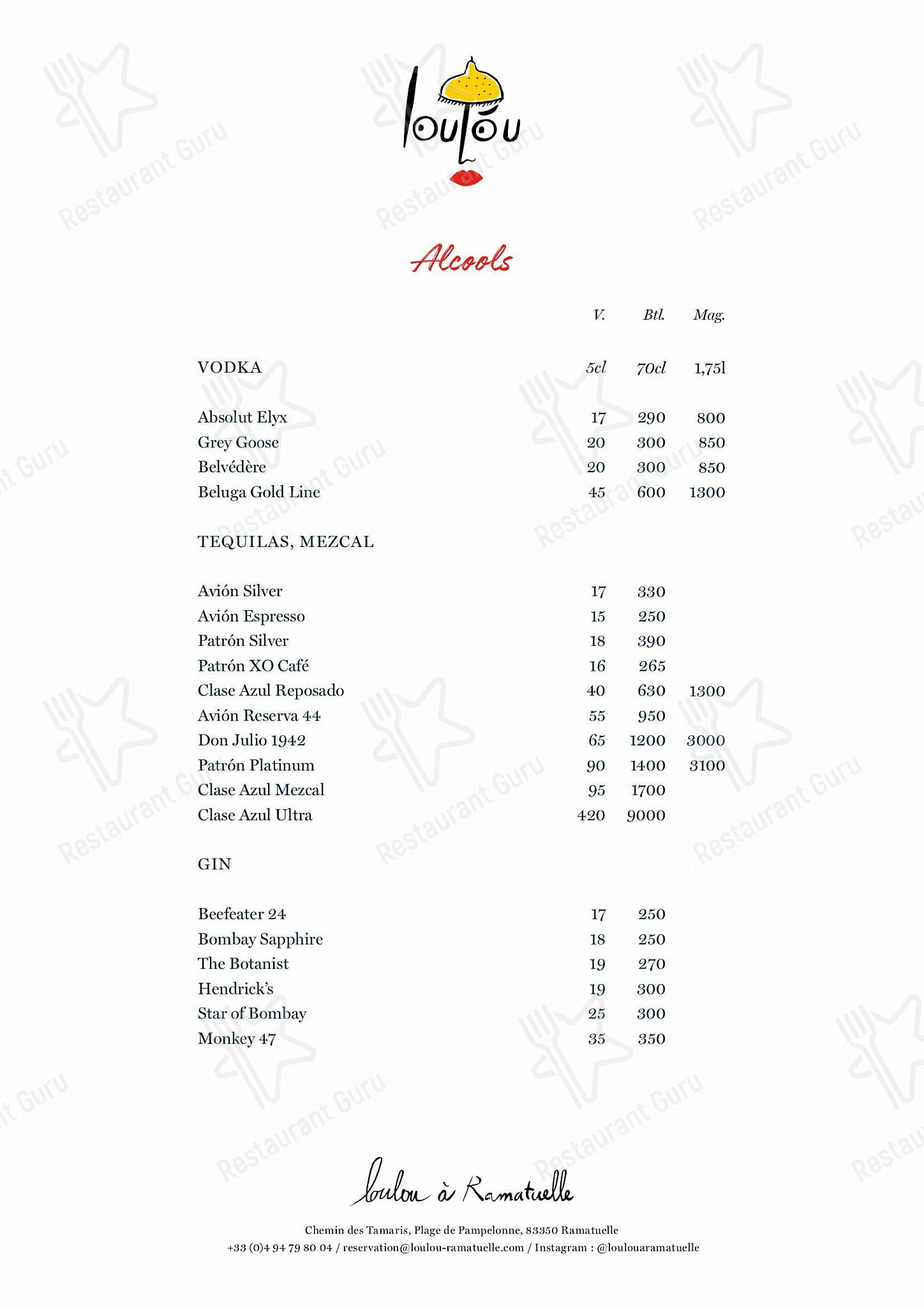 Menu at Loulou Plage & Restaurant, Ramatuelle