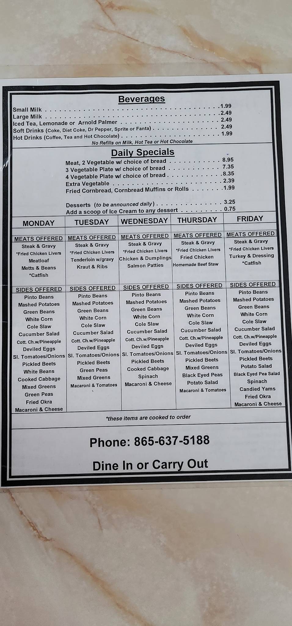 Menu at Lunch House restaurant, Knoxville, Holston Dr
