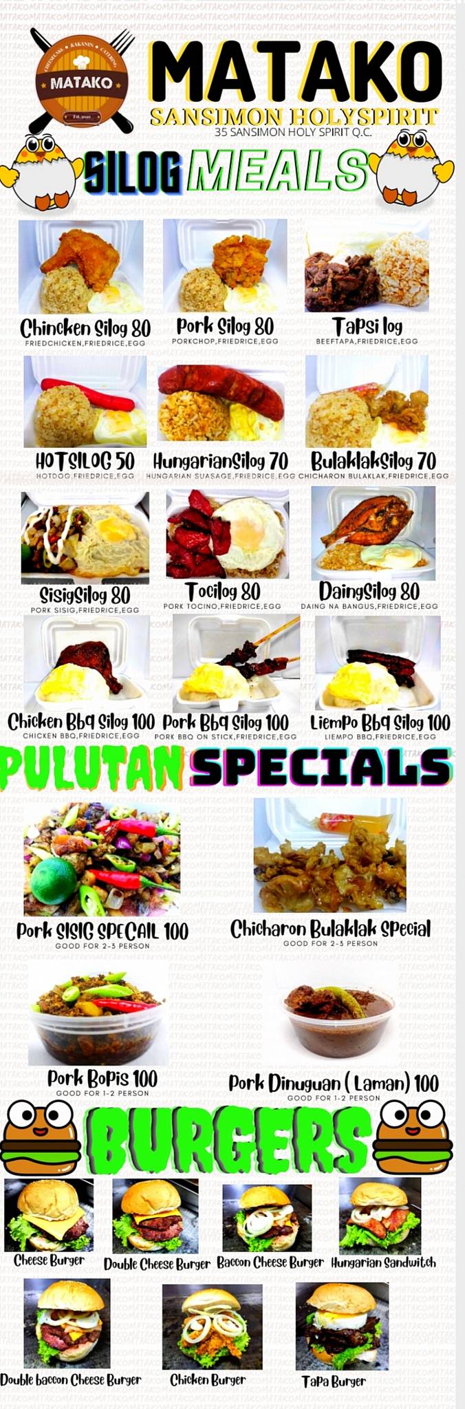 Carta del restaurante MATAKO Holy Spirit, Ciudad Quezon