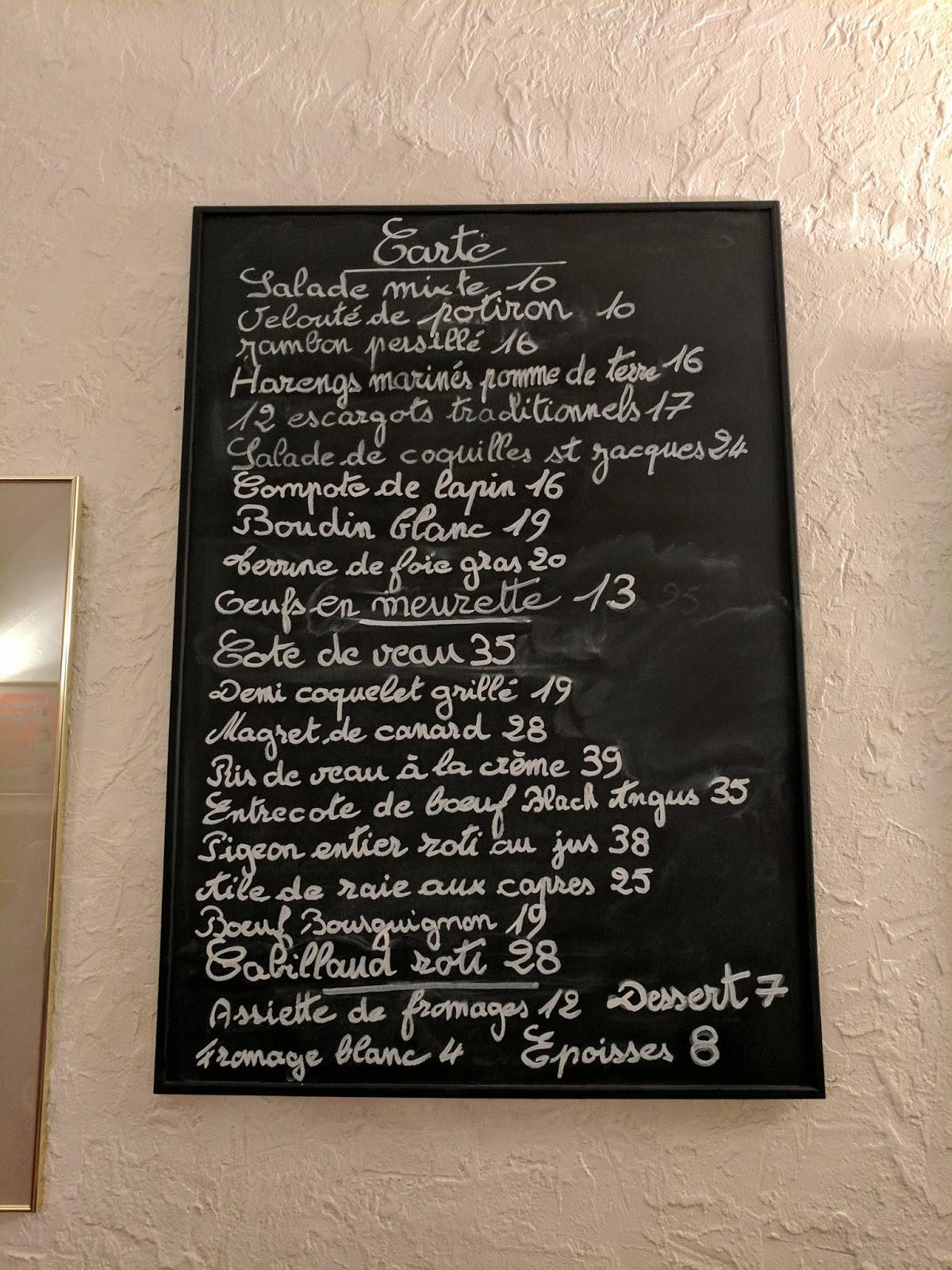 Menu at Ma Cuisine restaurant, Beaune, Pass. Saint-Hélène