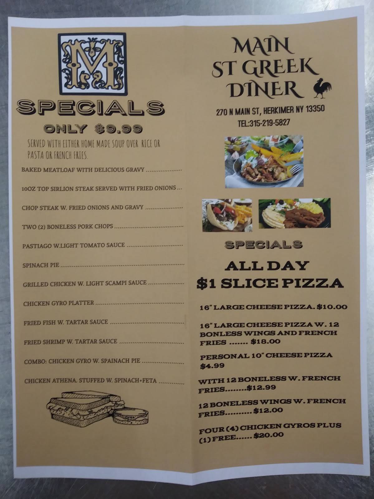 Carta del restaurante Main Street Greek Diner, Herkimer