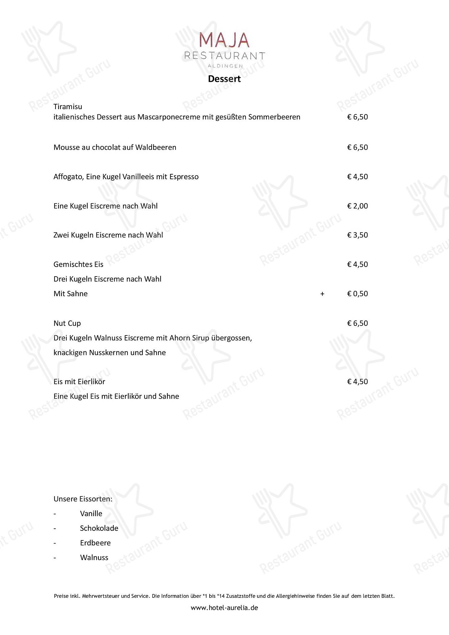 Speisekarte von Restaurant Maja, Aldingen